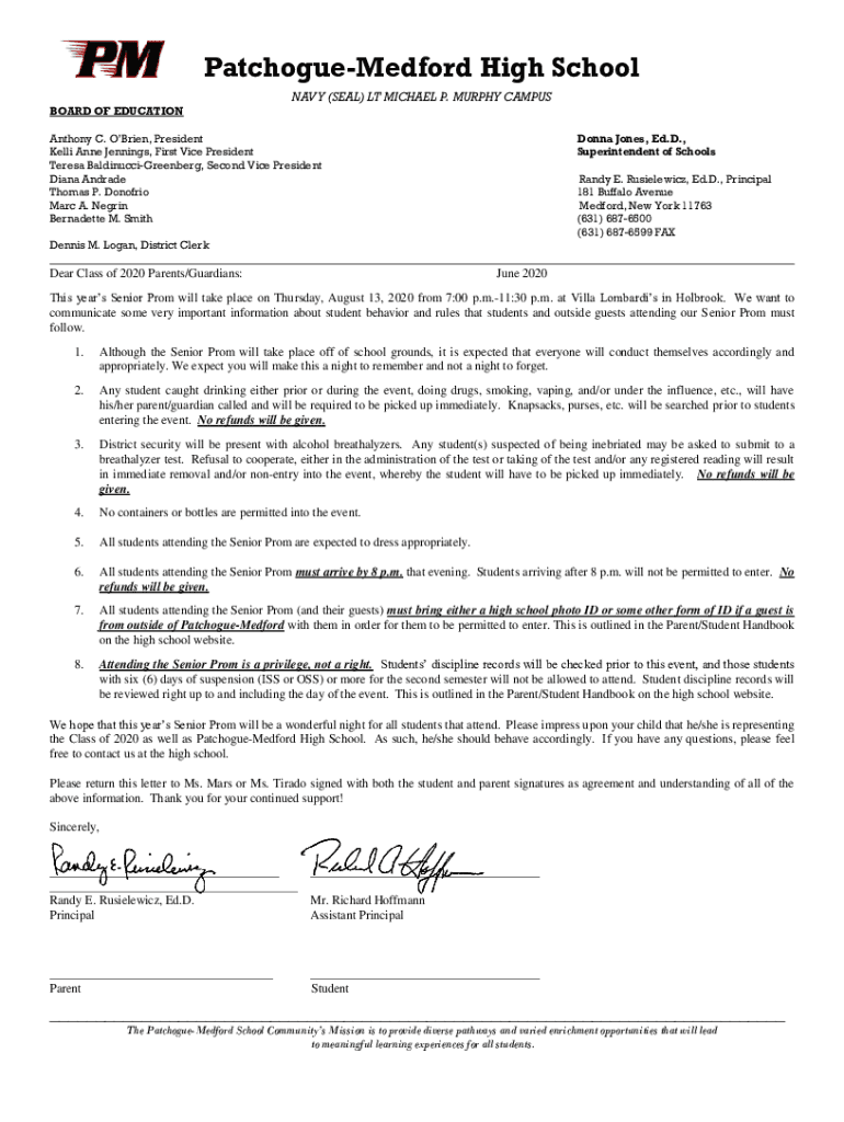 Fillable Online Patchogue-Medford High School - PDF Free Download Fax ...