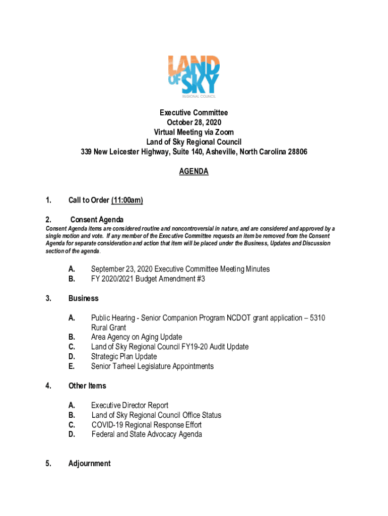 Fillable Online 1. Call to Order 2. Approval of the Agenda 3. RFP ...