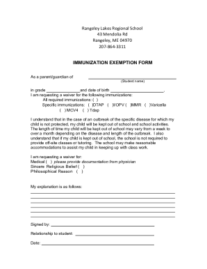 Fillable Online Immunization Exemption Form.docx Fax Email Print ...