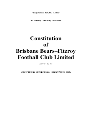 Fillable Online Constitution of the Brisbane BearsFitzroy Football Club ...