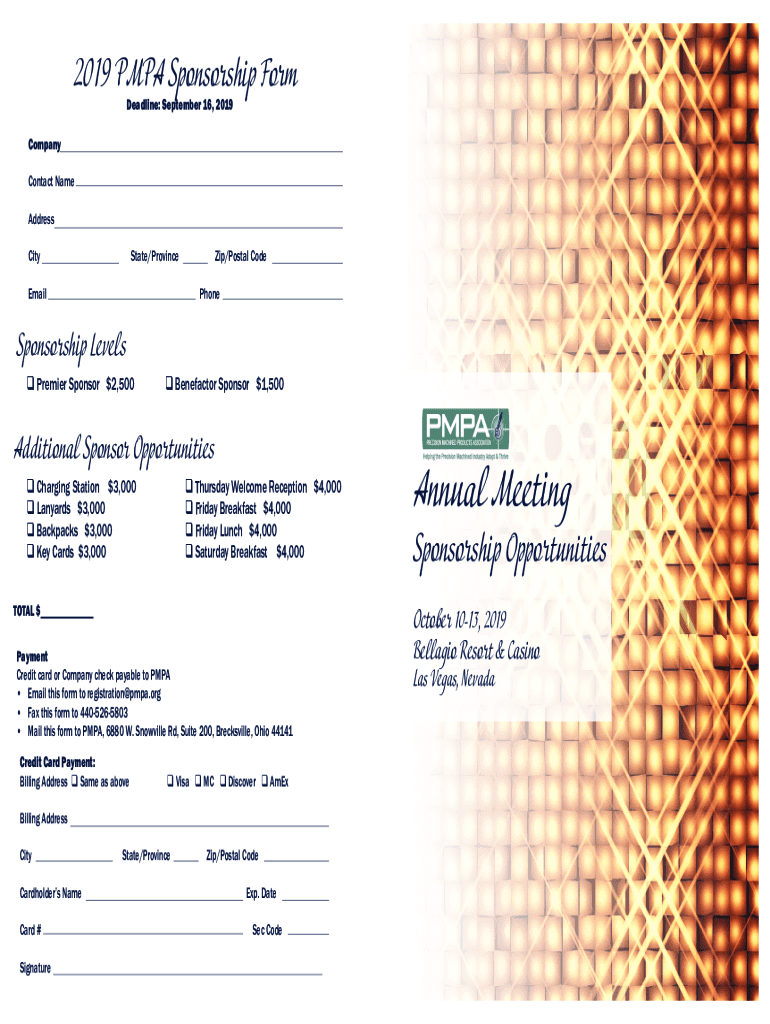 Fillable Online 2019 PMPA Sponsorship Form Fax Email Print - pdfFiller