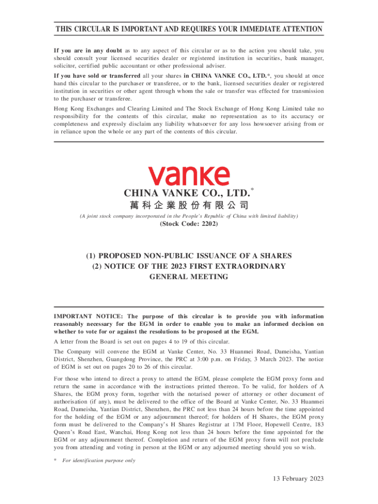Fillable Online CHINA VANKE CO., LTD.* - AASTOCKS.com Fax Email Print - pdfFiller