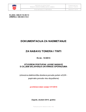 Fillable Online DOKUMENTACIJA ZA NADMETANJE ZA NABAVU TONERA I ... Fax Email Print - pdfFiller