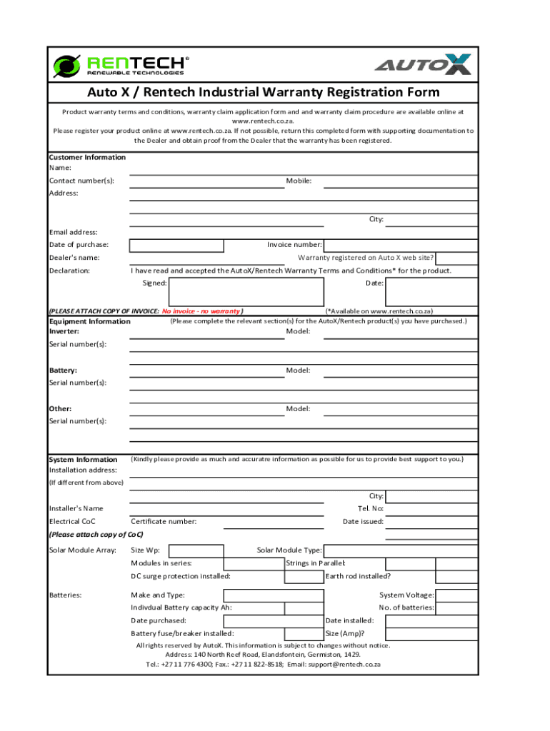 Fillable Online Auto-X-Industrial-Warranty-Claim-or-Repair-application ...