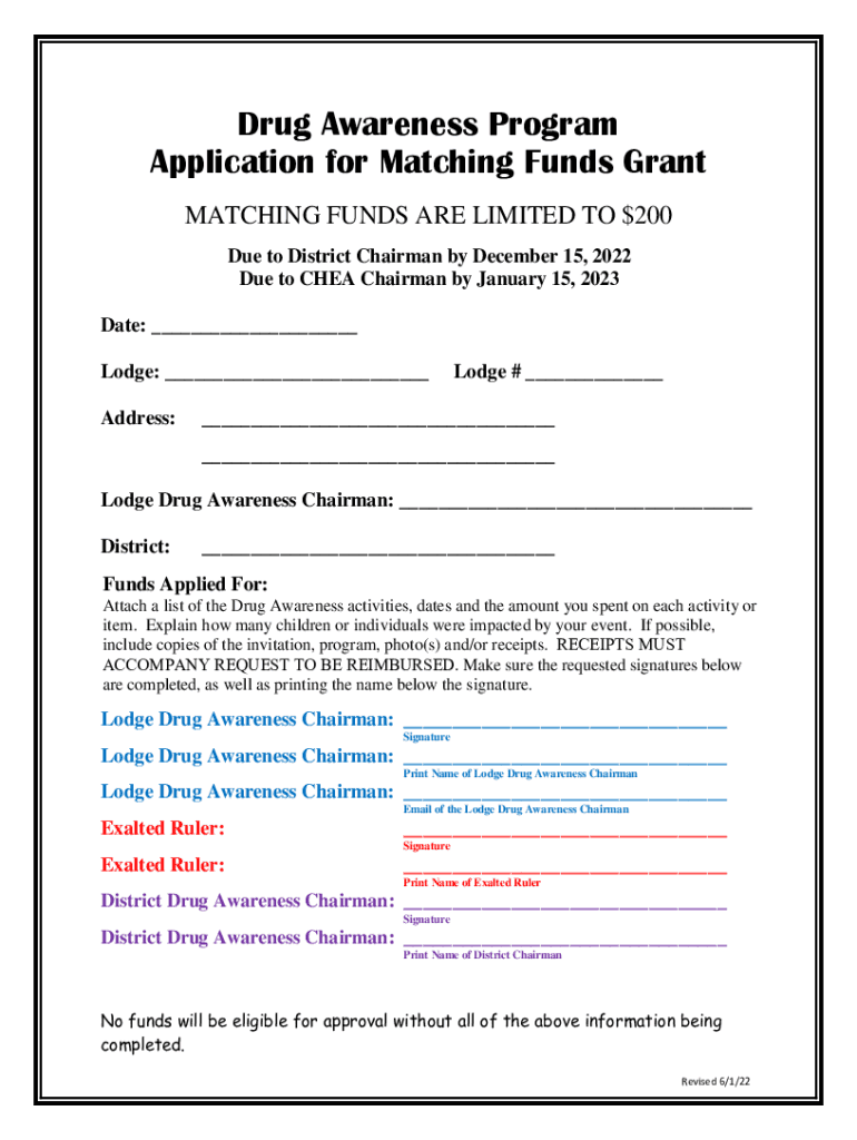 Fillable Online Drug Awareness Program Application for Matching Funds Grant Fax Email Print ...