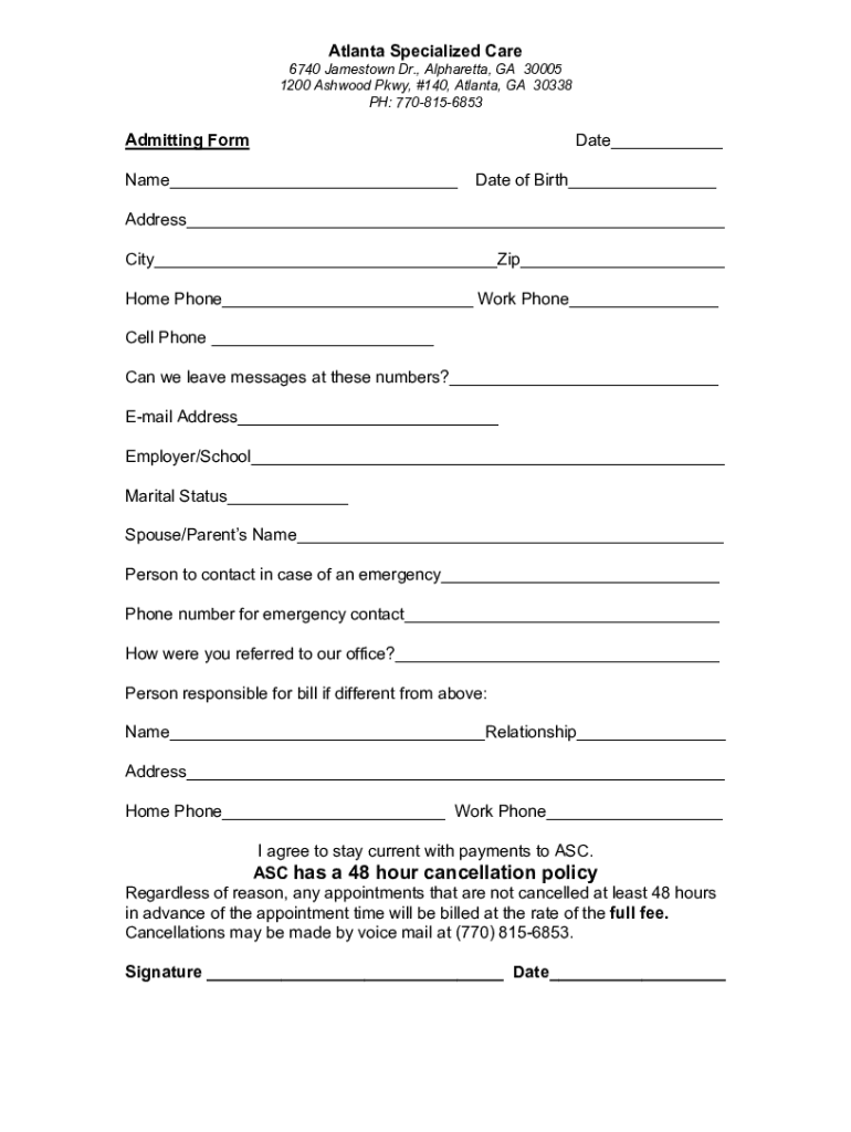 Fillable Online Atlanta Specialized Care - Doctor in Alpharetta, Georgia - Manta Fax Email Print ...