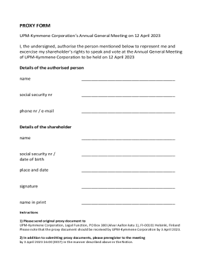 Fillable Online PROXY FORM UPM-Kymmene Corporation's Annual ... Fax Email Print - pdfFiller
