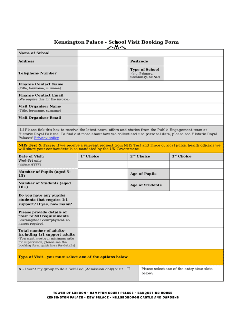 Kensington Palace School Booking Guidelines Doc Template | pdfFiller