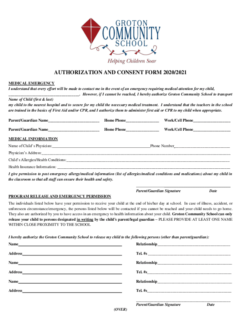 Fillable Online AUTHORIZATION AND CONSENT FORM 2020/2021 Fax Email ...