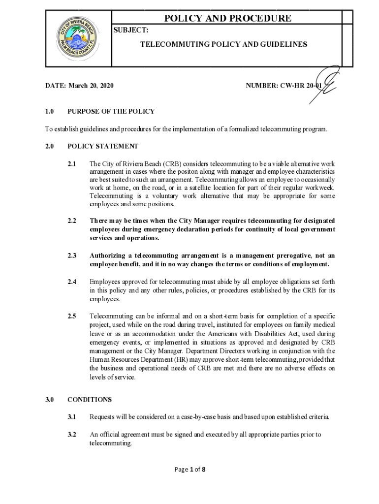 Fillable Online POLICY AND PROCEDURE - Riviera Beach Fax Email Print - pdfFiller