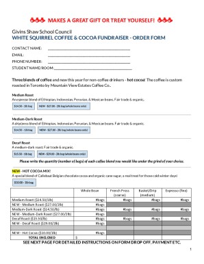 Fillable Online White Squirrel Coffee & Cocoa Fundraiser2021 Order Form ...