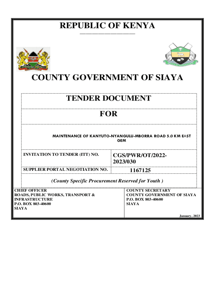 Fillable Online siaya go MAINTENANCE OF KANYUTO-NYANGULU-MBORRA ROAD 5 ...