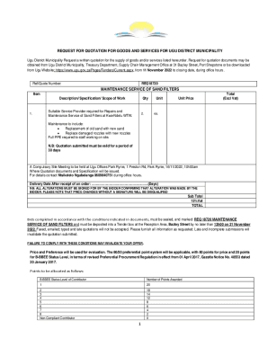 Fillable Online ugu gov Ugu District Municipality Request a written quotation for the supply of ...