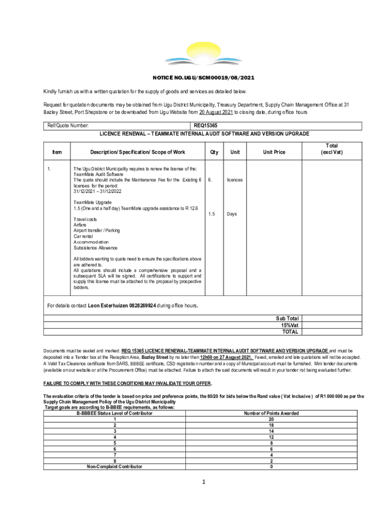 Fillable Online REQ15365.pdf - Ugu District Municipality Fax Email Print - pdfFiller