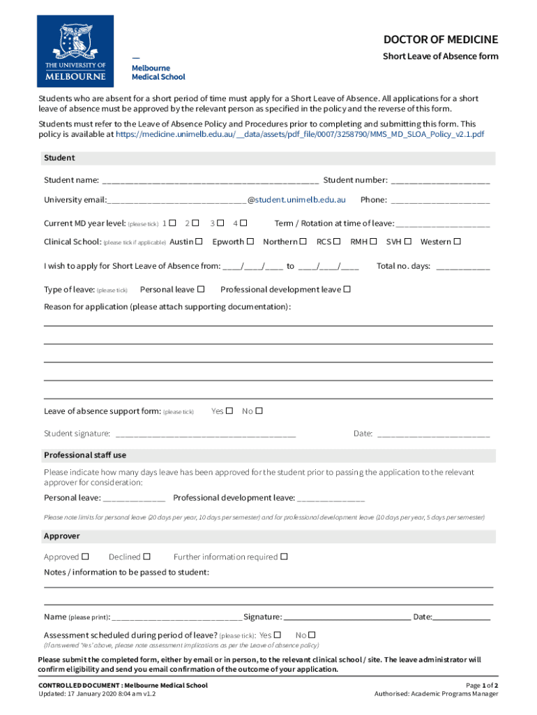 Fillable Online Short Leave of Absence form Fax Email Print - pdfFiller