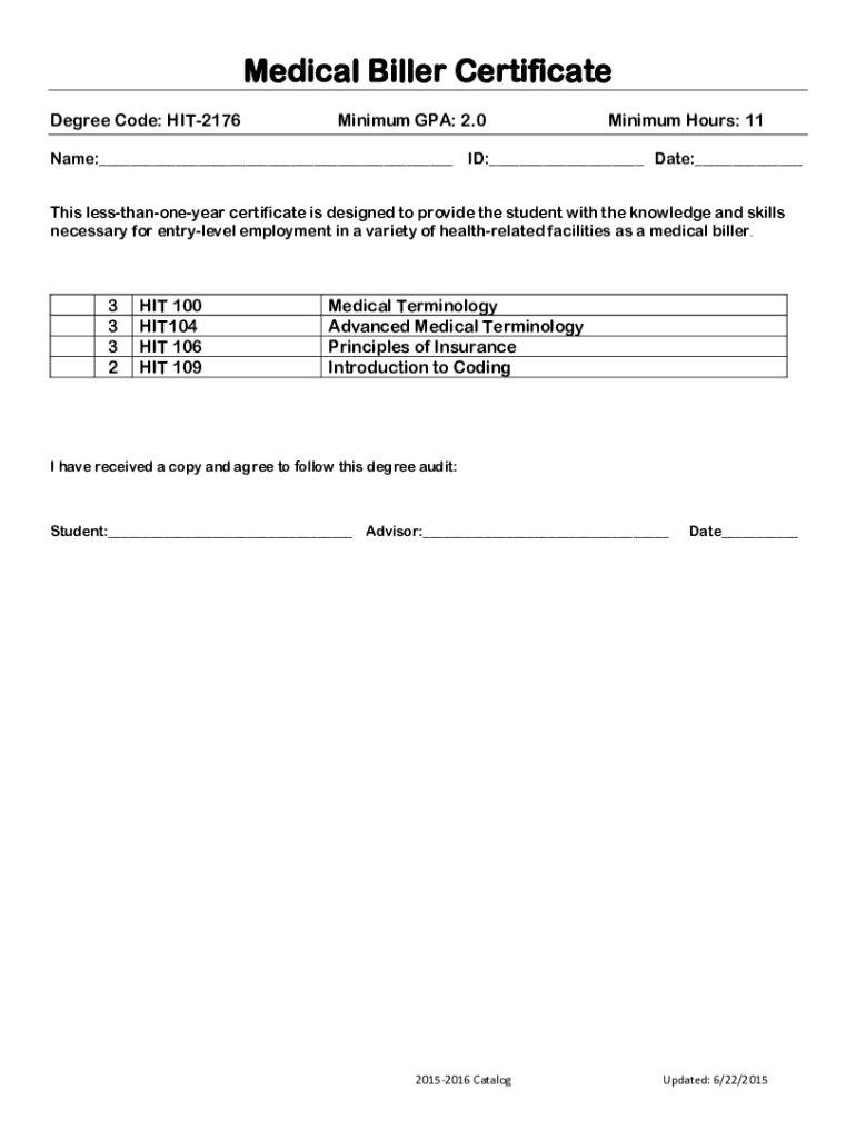 Fillable Online Medical Biller Certificate Fax Email Print - pdfFiller