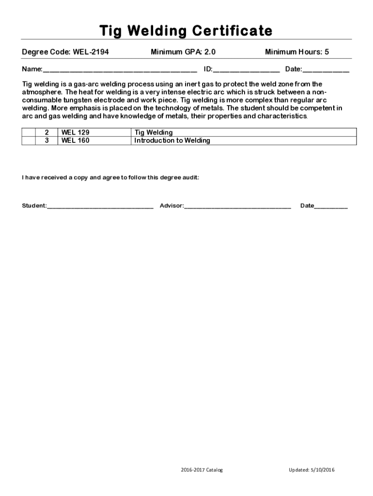 Fillable Online Tig Welding Less-Than-1-Year-Certificate.docx Fax Email ...