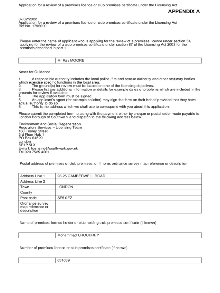 Fillable Online Application for a review of a premises licence or club ... Fax Email Print ...