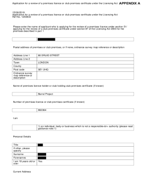 Fillable Online Application for a review of a premises licence or club premises certificate ...