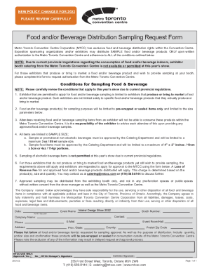 Fillable Online Food and/or Beverage Distribution Sampling Request Form ...