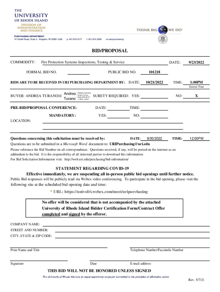 Fillable Online purchasing ri Request for Proposal # 1409 For: Fire ...