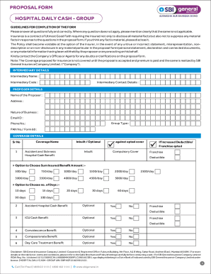 Fillable Online proposal form hospital daily cash - SBI General ...