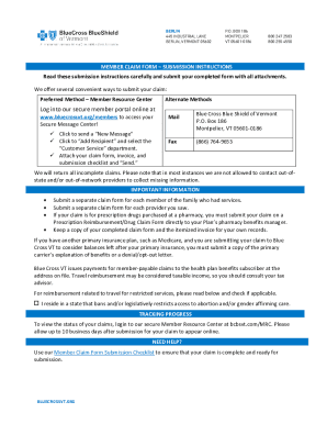 Fillable Online Member Claim Form Submission Instructions Fax Email ...