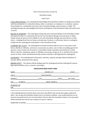 Fillable Online Demolition Derby -Entry Form - Yuma County Fairgrounds ...