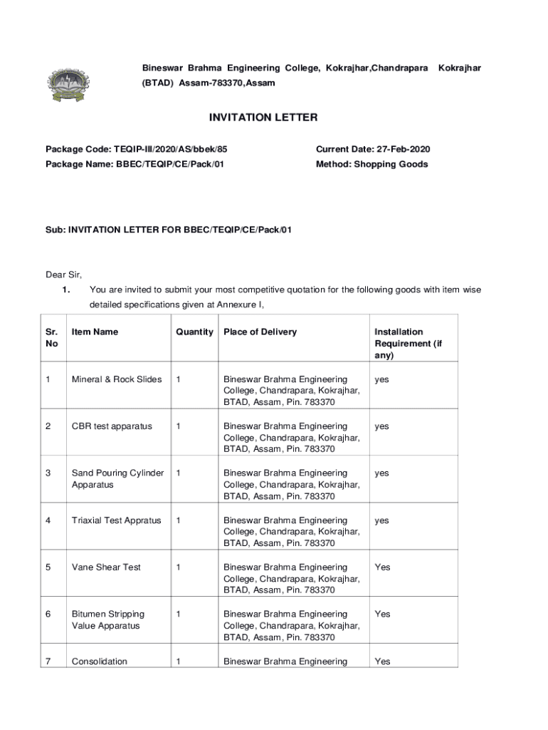 Fillable Online INVITATION LETTER - Bineswar Brahma Engineering College ...
