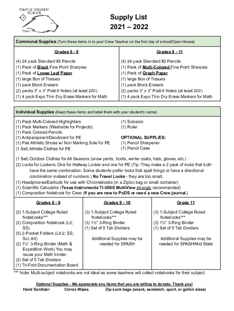 Fillable Online Enroll/register / Supply lists and open house events ...