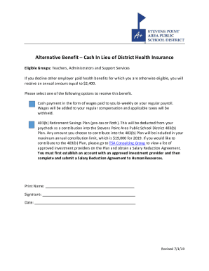 Fillable Online Cash in Lieu Enrollment Form Fax Email Print - pdfFiller