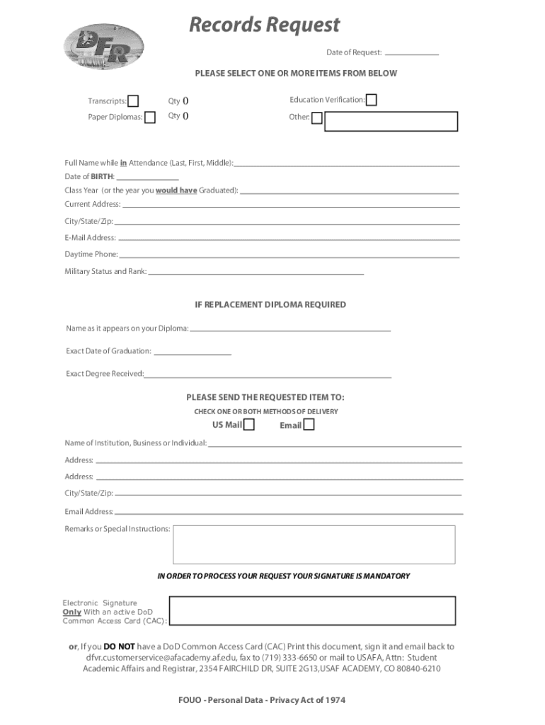 USAFA Records Request Form - Fill Online, Printable, Fillable, Blank ...