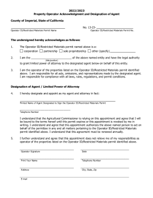 Fillable Online Property Operator Acknowledgment and Designation of ...