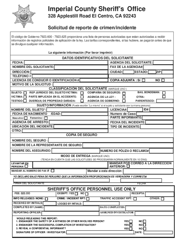 Completable En línea Imperial County Sheriff's Office - California ...