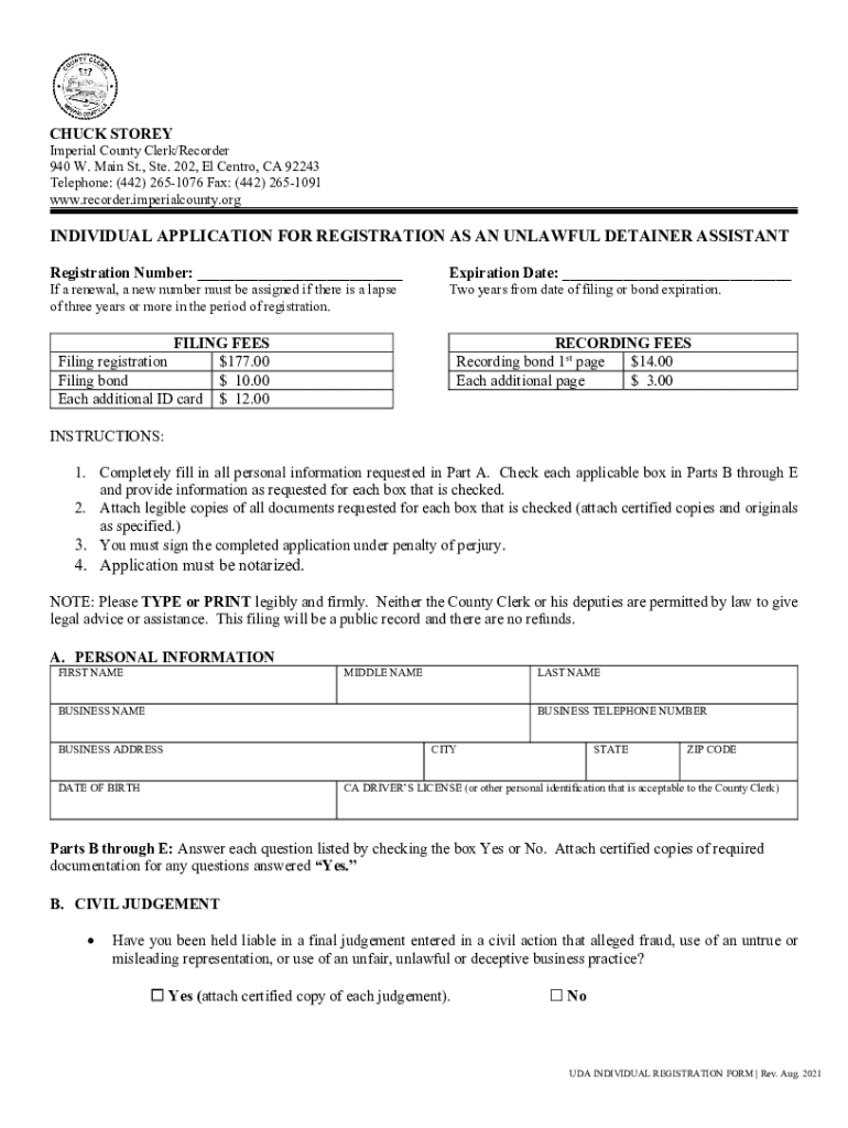Fillable Online UDA INDIVIDUAL REGISTRATION FORM. Rev. Sept. 2020 Fax ...