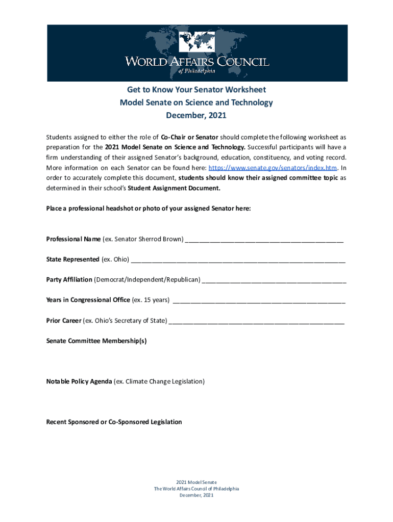 Fillable Online Get to Know Your Senator Worksheet Fax Email Print ...