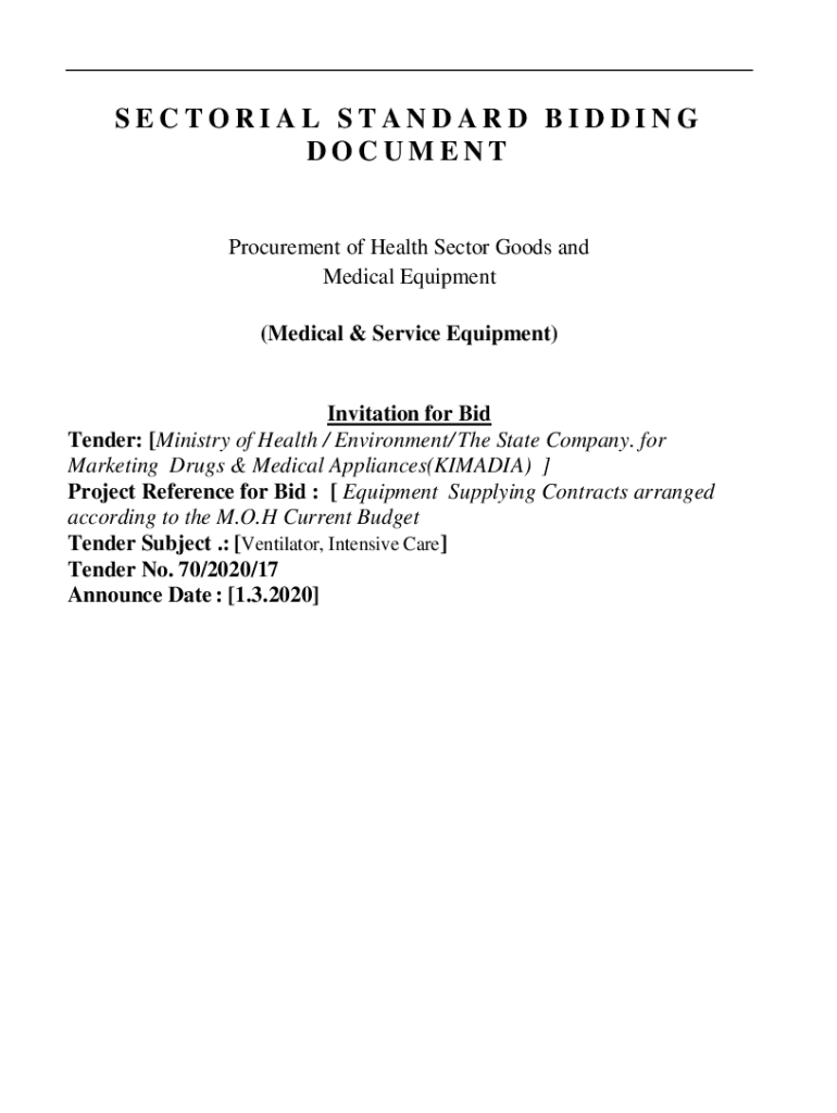 Fillable Online SECTORIAL STANDARD BIDDING DOCUMENT Procurement ... Fax ...