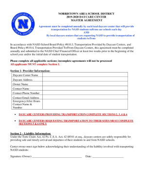 Fillable Online Daycare Transportation Form - Norristown Area School ...