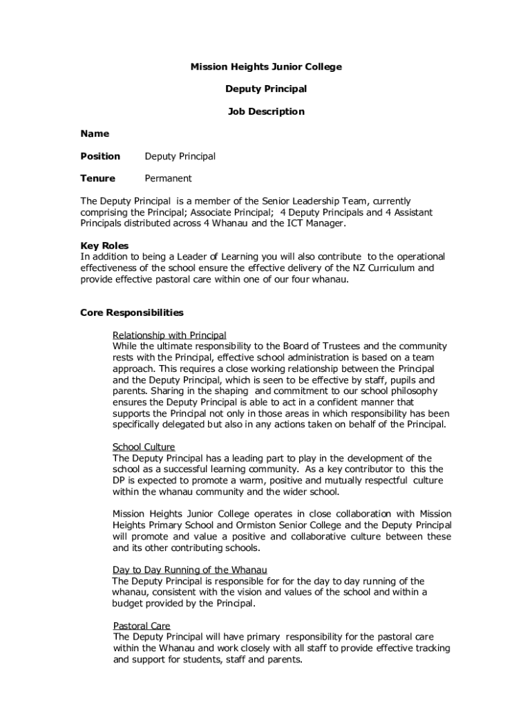 Fillable Online Deputy Principal Job Description - St Columba's ...