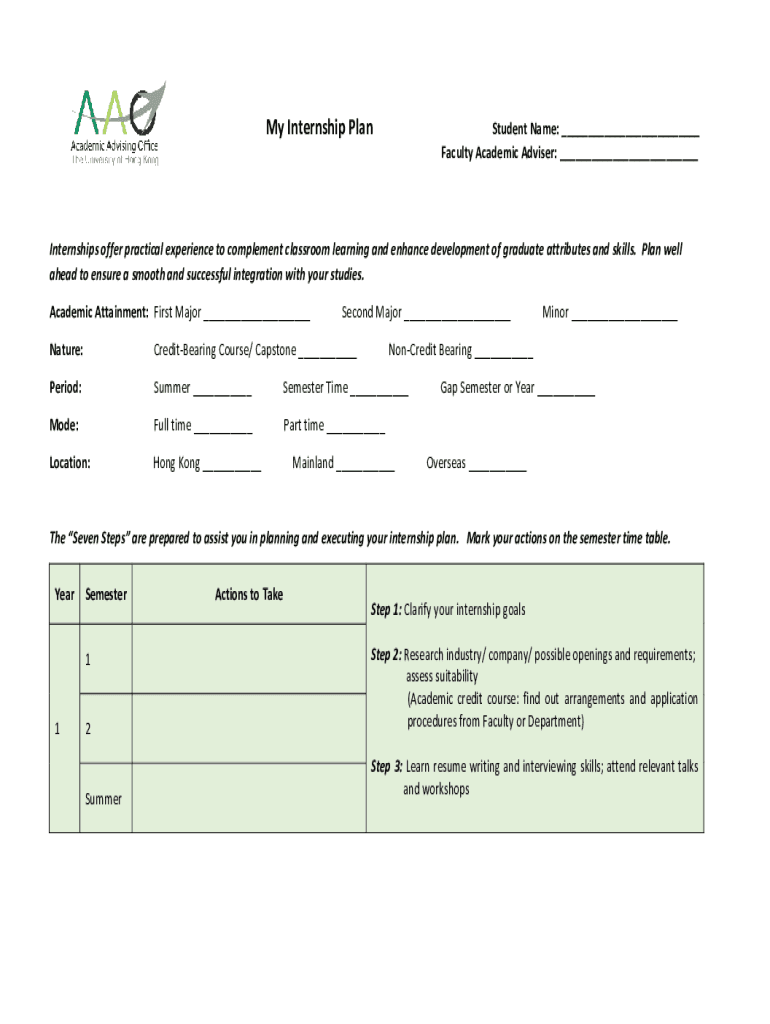Fillable Online aao hku My Internship Plan Fax Email Print - pdfFiller