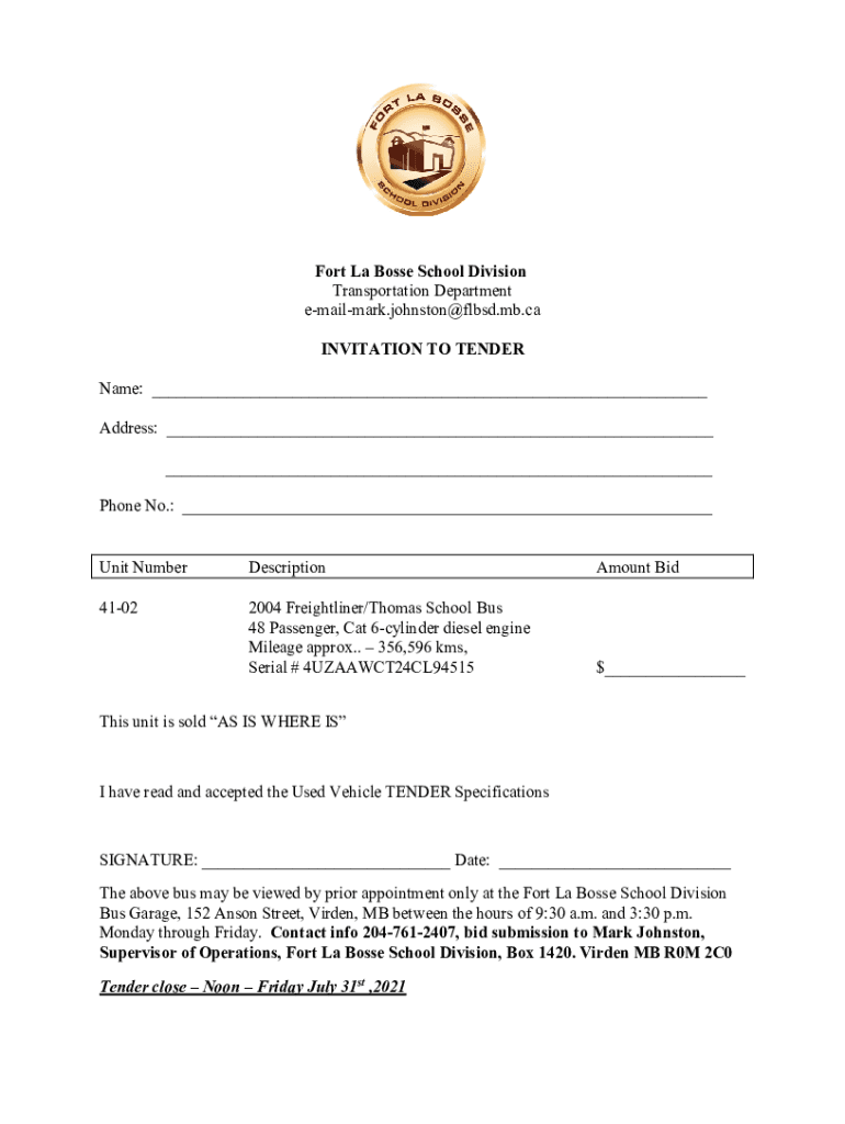 Fillable Online Fort La Bosse School Division Transportation Department e-mail ... Fax Email ...