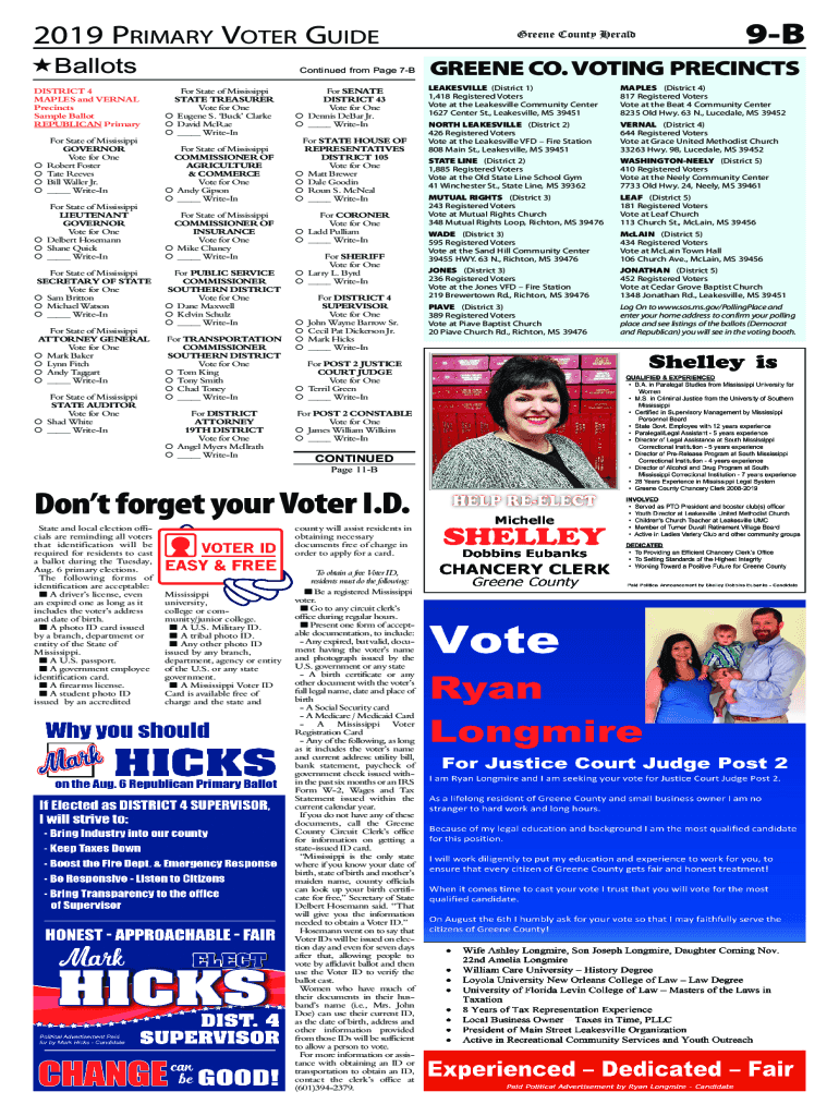 Fillable Online SAMPLE Official Election Ballot STATE OF MISSISSIPPI ...