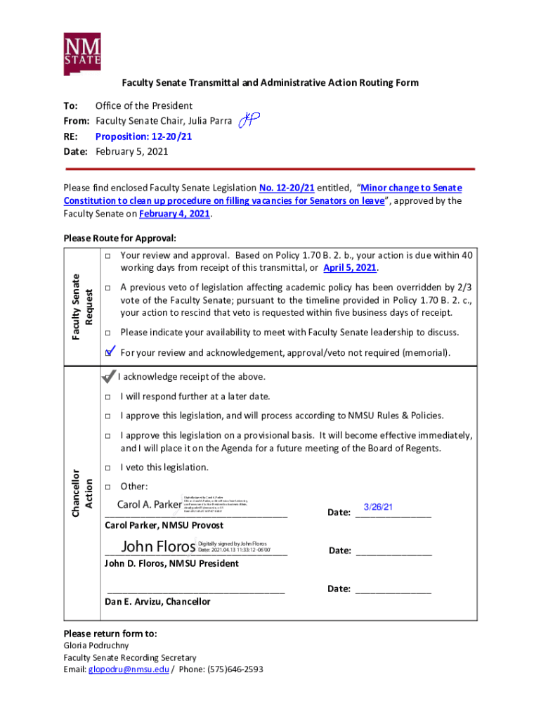 Fillable Online facultysenate nmsu Faculty Senate Transmittal and ...
