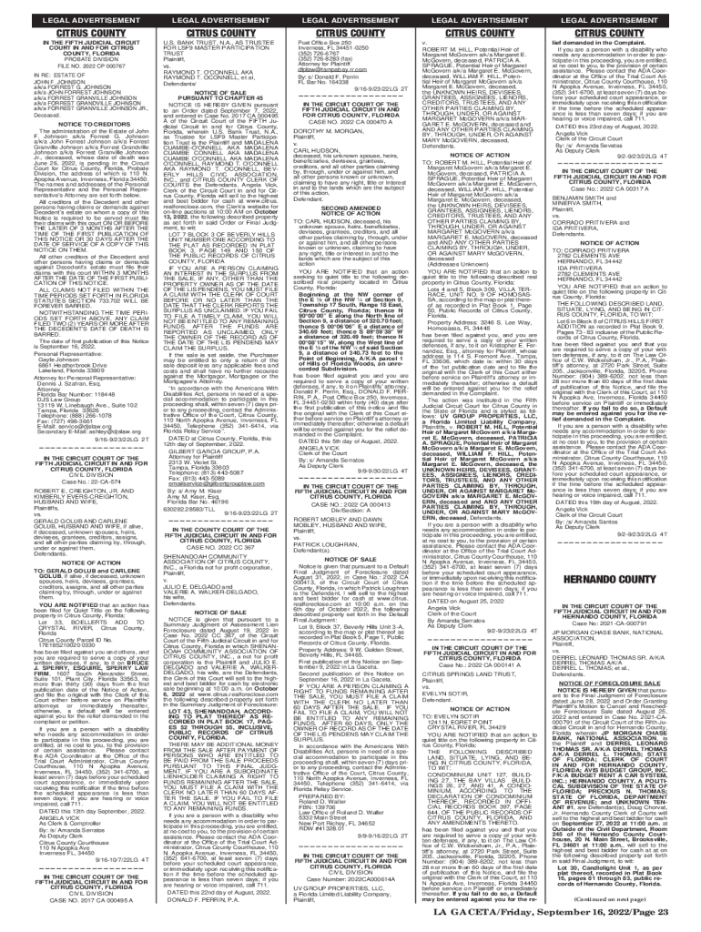 Fillable Online ProbateCitrus County Clerk of Courts, FL Fax Email ...