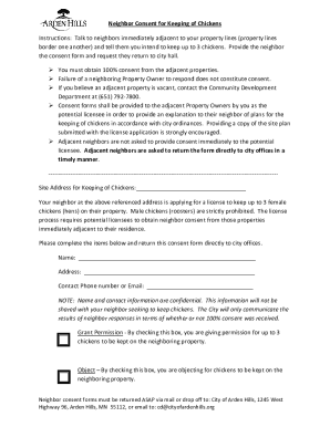 Fillable Online Neighbor Consent for Keeping of Chickens Instructions ...