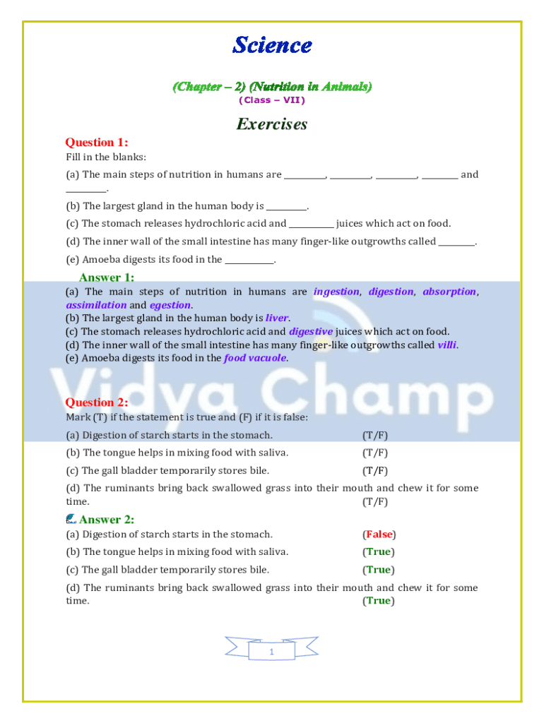 Fillable Online a Fill in the blanks: a The main steps of nutrition in ...