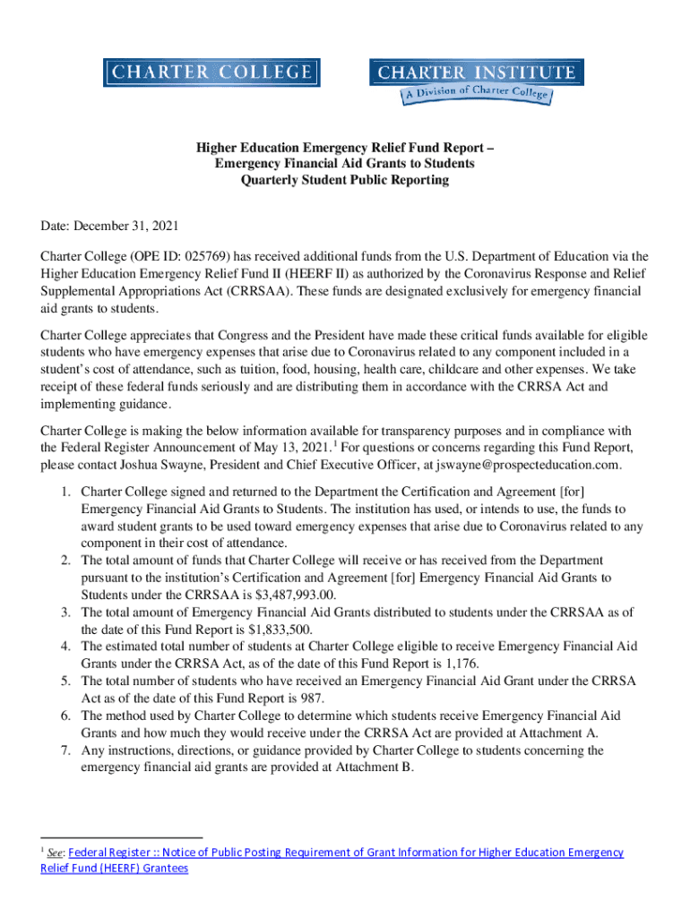 Fillable Online Emergency Financial Aid Grants to Students Quarterly ...