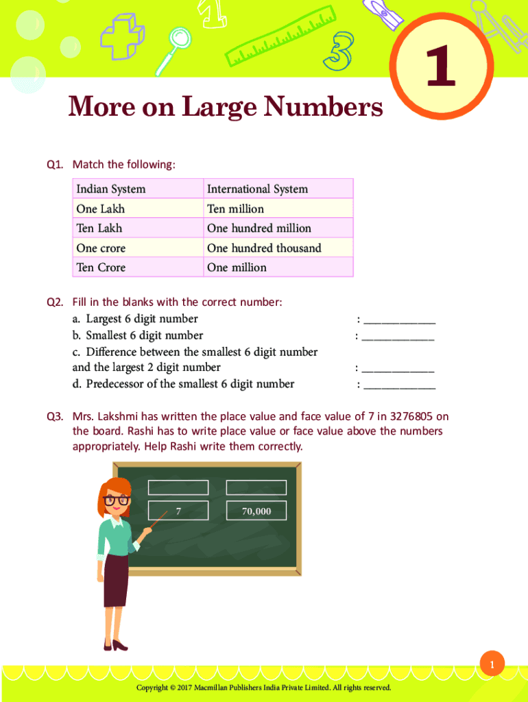 Fillable Online moremaths macmillaneducation Numbers Up to 9 Digits ...
