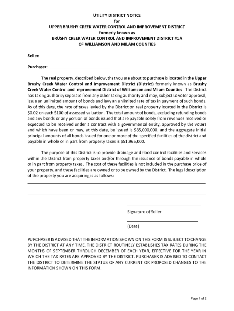 Fillable Online Water Control and Improvement District Notice Sample ...