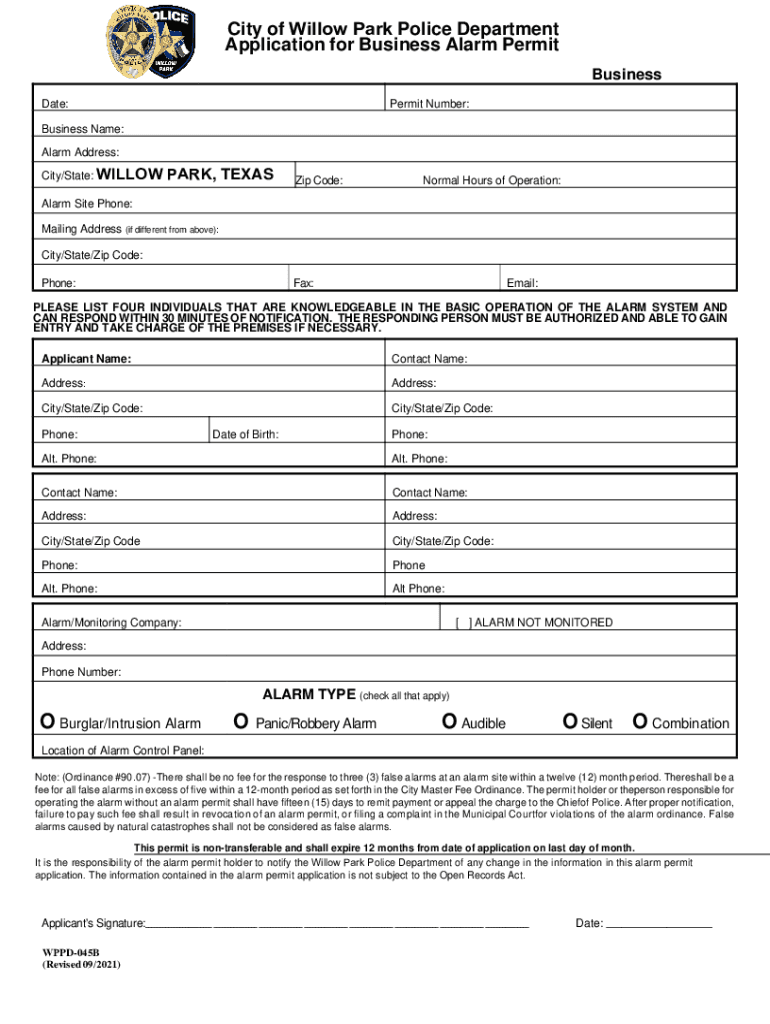 Fillable Online City of Willow Park Police Department Application for ...